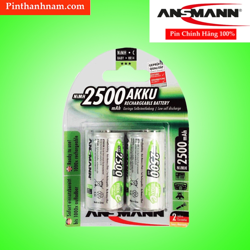 Pin Trung Sạc Ansmann 2500mAh Vỉ 2 Viên Chính Hãng | Shopee Việt Nam