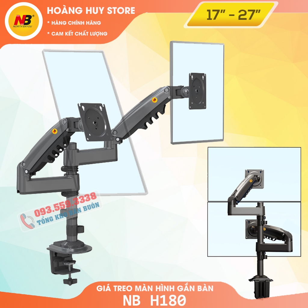 Giá Treo 2 Màn Hình NB - H180 Hỗ Trợ Màn 17 - 27 Inch / Tay Treo Hai Màn Hình H180 - Gắn Bàn ...