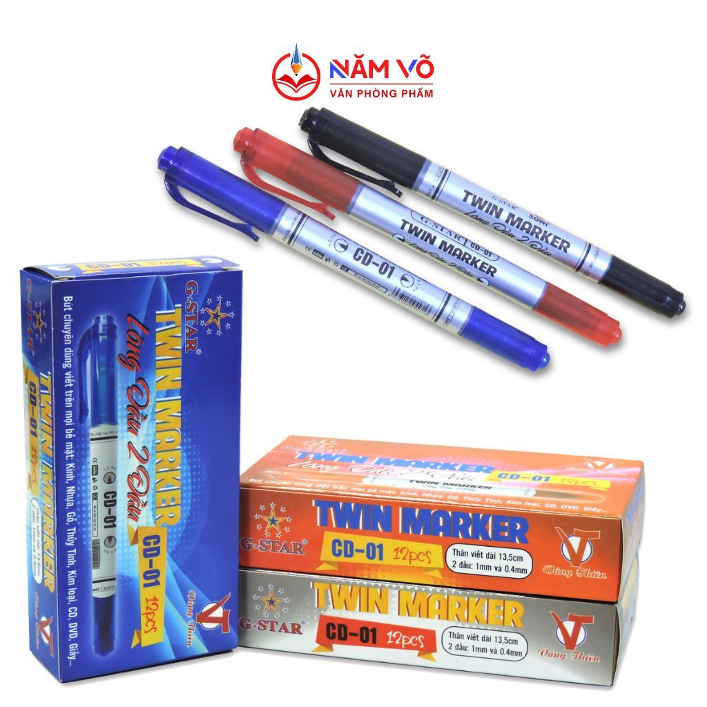 [CD01] HỘP 12 Cây Viết Lông Dầu/ Bút Lông Dầu 2 Đầu G-Star/ Gstar CD-01 ...