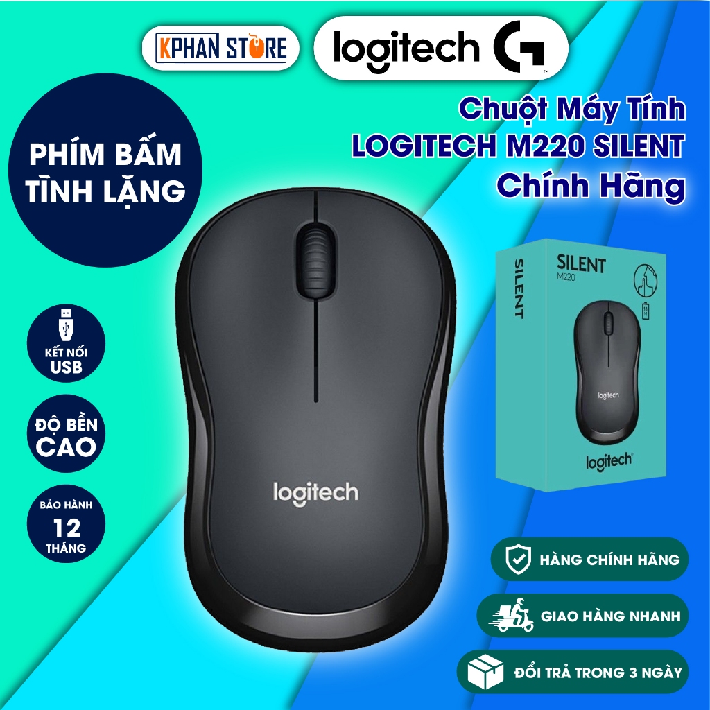 Chuột không dây Logitech M220 Silent - giảm ồn, USB, pin trâu, dành cho ...
