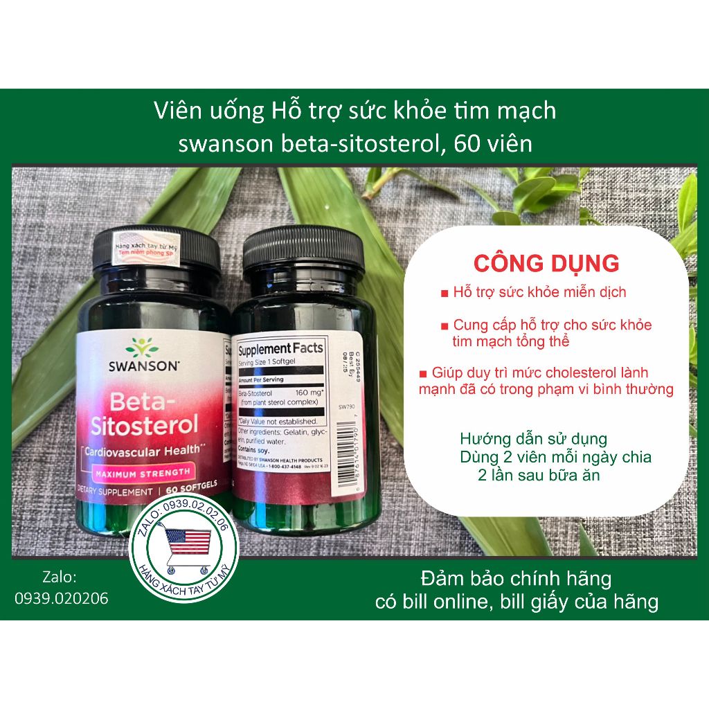 Viên uống Hỗ trợ sức khỏe tim mạch swanson beta-sitosterol, 60 viên ...
