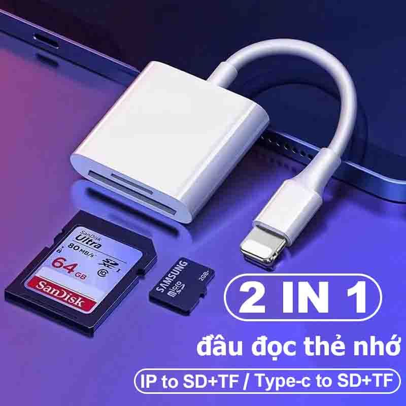 2 trong 1 Đầu Đọc Thẻ Nhớ SD Cho OTG IP to SD+TF/Type-c to SD+TF Card Reader cho ip 13 12 8pin ...