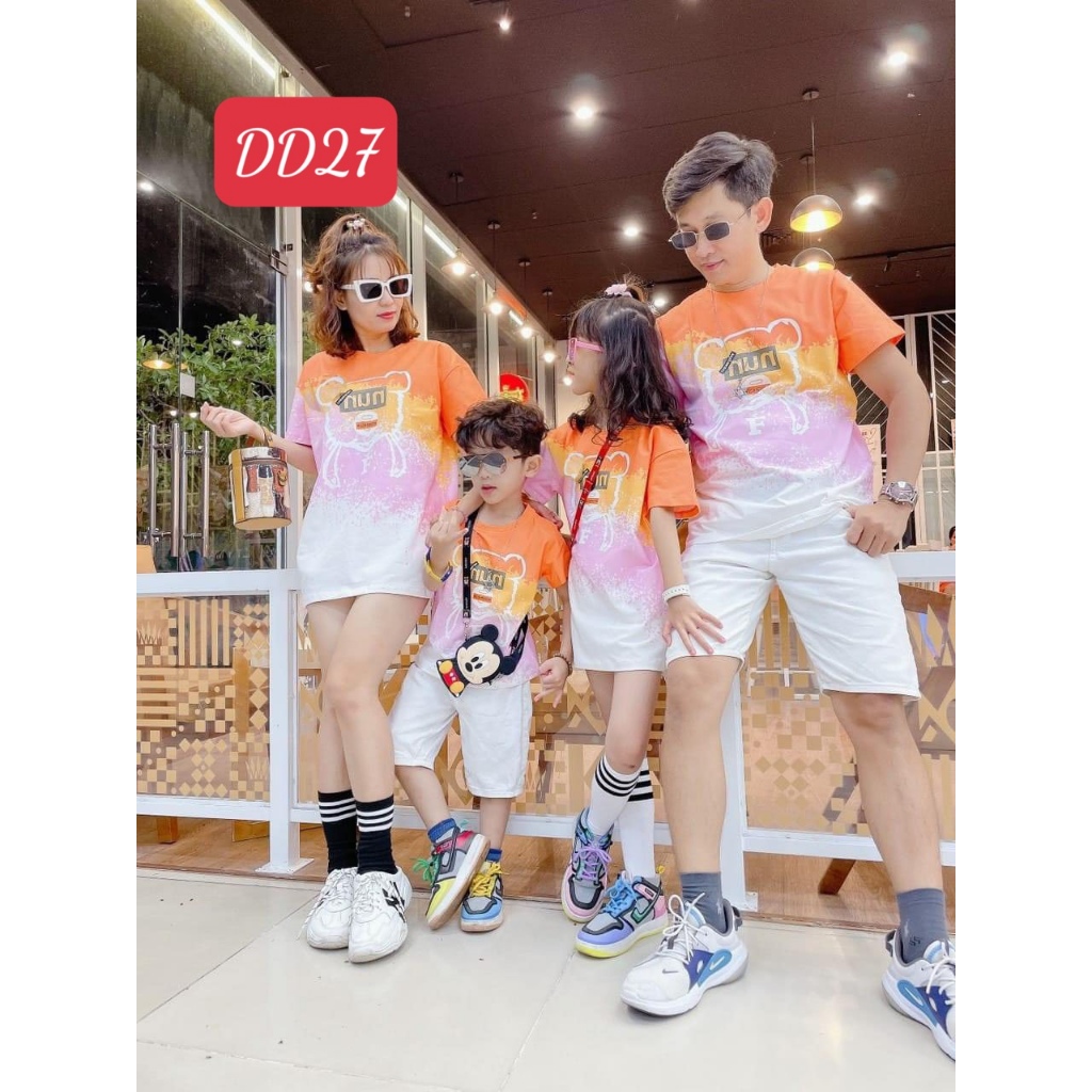 Áo Thun Gia Đình, Đồng Phục Gia Đình Đi Biển In Loang Gấu CAM DD27 ...