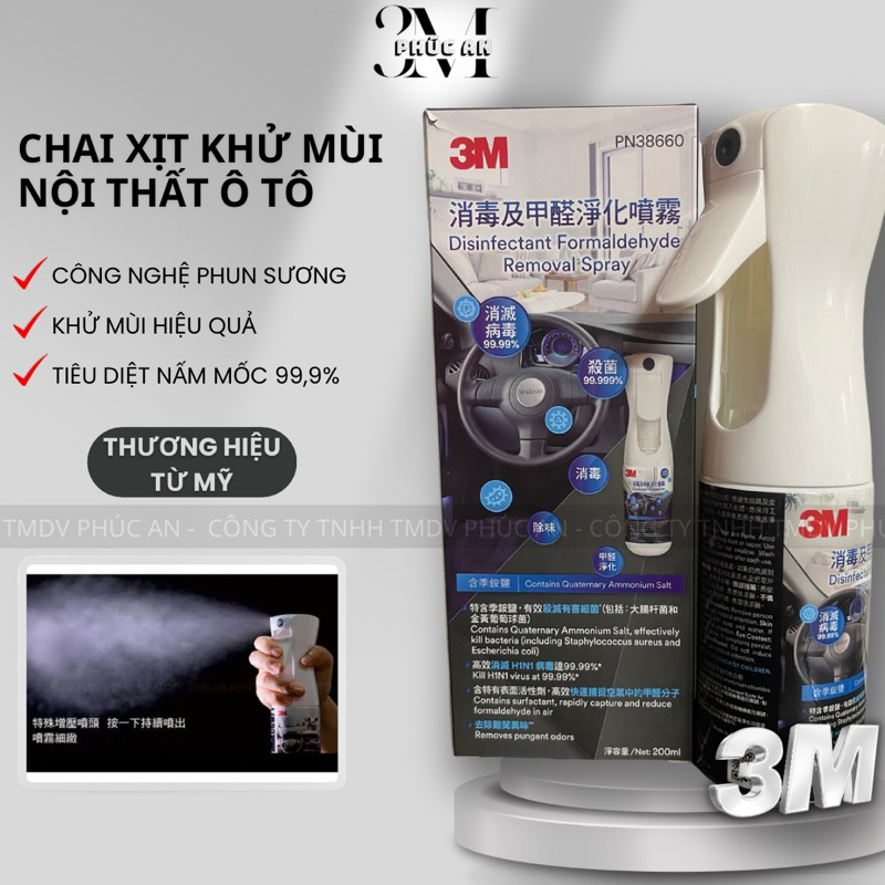 Chai phun sương khử mùi diệt khuẩn 3M Air Freshener Spray, khử mùi không khí nội thất xe ô tô ...