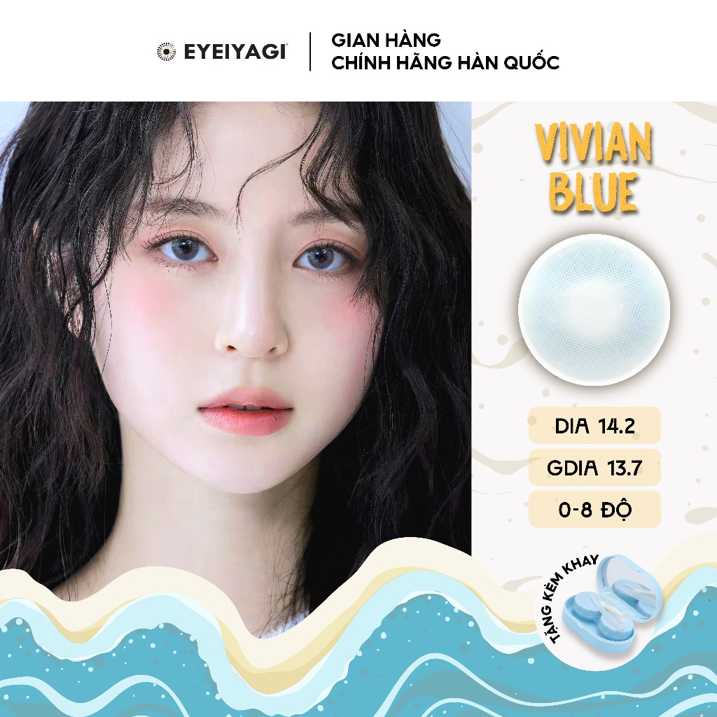 Kính áp tròng EYEIYAGI màu xanh pastel Vivian Blue lens cận 3 tháng độ ...