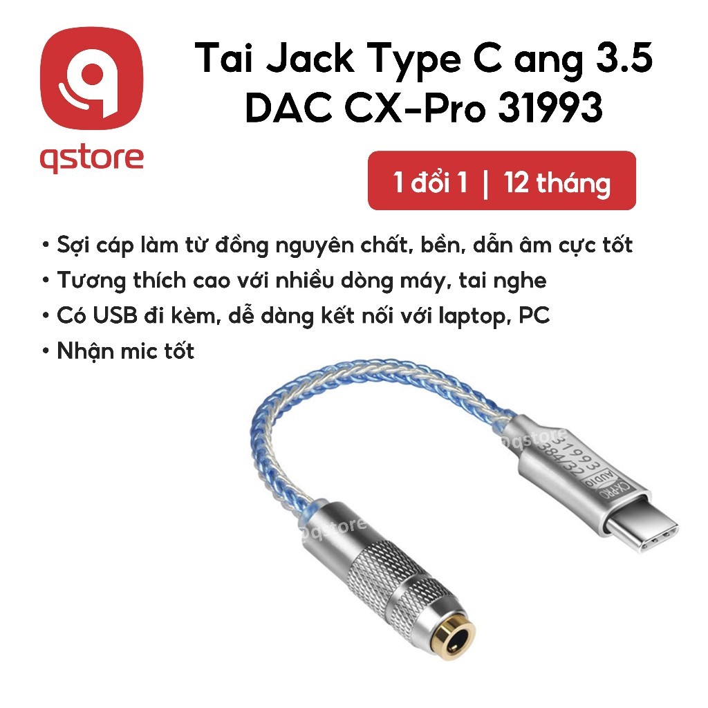 Jack chuyển tai nghe type C sang 3.5 DAC CX Pro 31993 giải mã âm thanh, Hỗ trợ mọi dòng máy ...