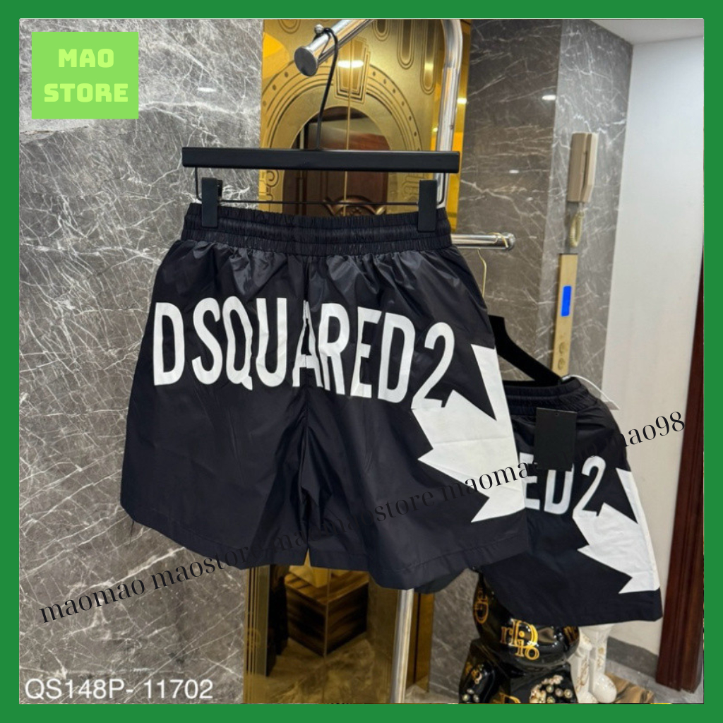 Quần Short Gió Nam DSQ Đen In Hoạ Tiết Hình Lá Phong Trắng Chữ Dsquared2 Sau Mông Cho Các Boy ...