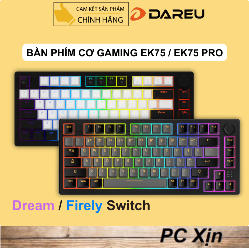 Bàn phím cơ Dareu EK75 Pro Black Gold / EK75 Black White / Led RGB ...