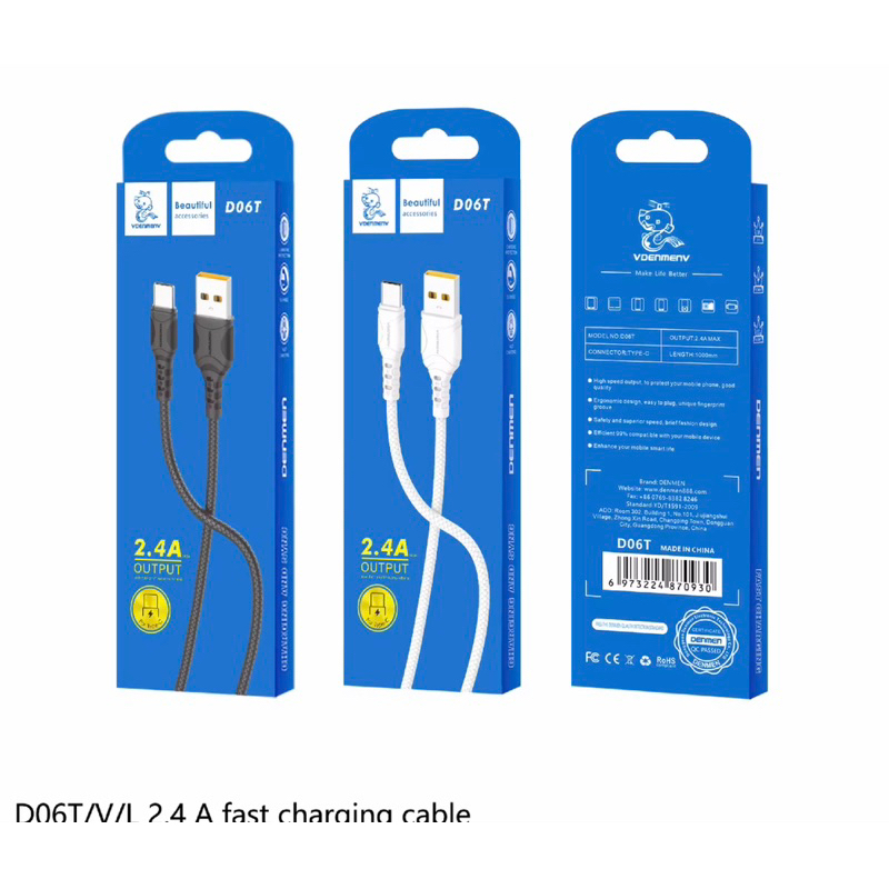Dây Cáp Sạc Nhanh VDENMENV Cổng Sạc Type-C, Giúp Sạc Nhanh, Chuyển Dữ Liệu, Chất Liệu Bọc Nhựa 2 ...