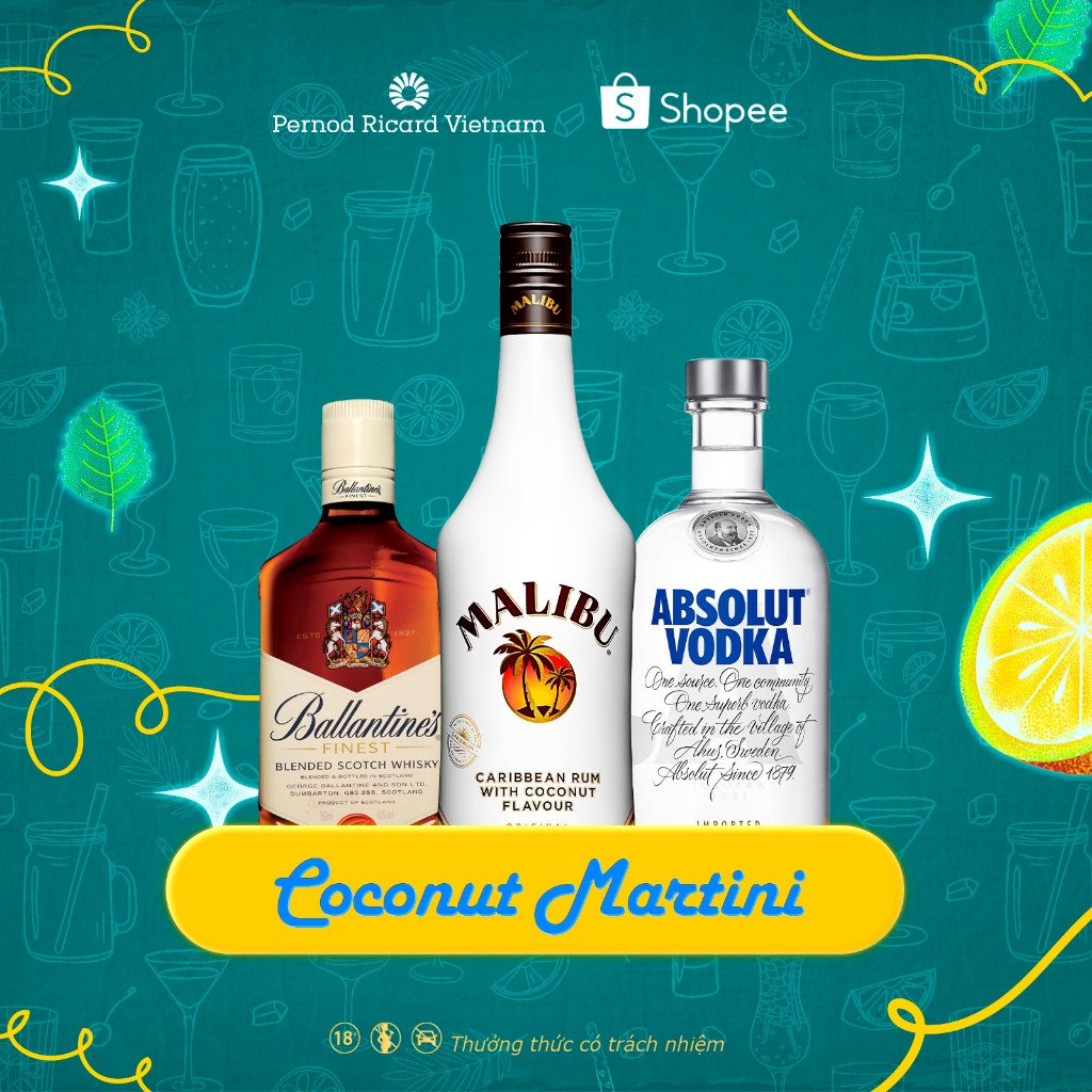 Combo Vodka Absolut nồng độ alc 40%700ml+Malibu nồng độ Alc 21%700ml ...