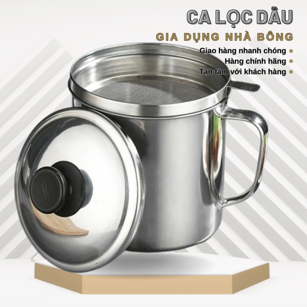 Ca lọc dầu ăn- mỡ inox 304 1,2l_ Bình lọc dầu ăn có giá lọc inox 304 sáng bóng | Shopee Việt Nam