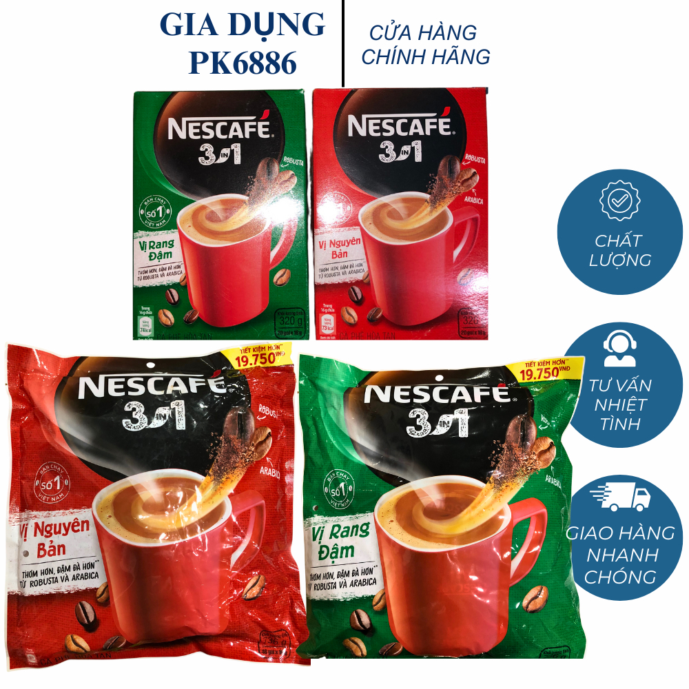 Cà phê sữa NesCafé 3 in 1 đậm vị cà phê bịch 736g 46 gói & hộp 320g 20 gói | Shopee Việt Nam