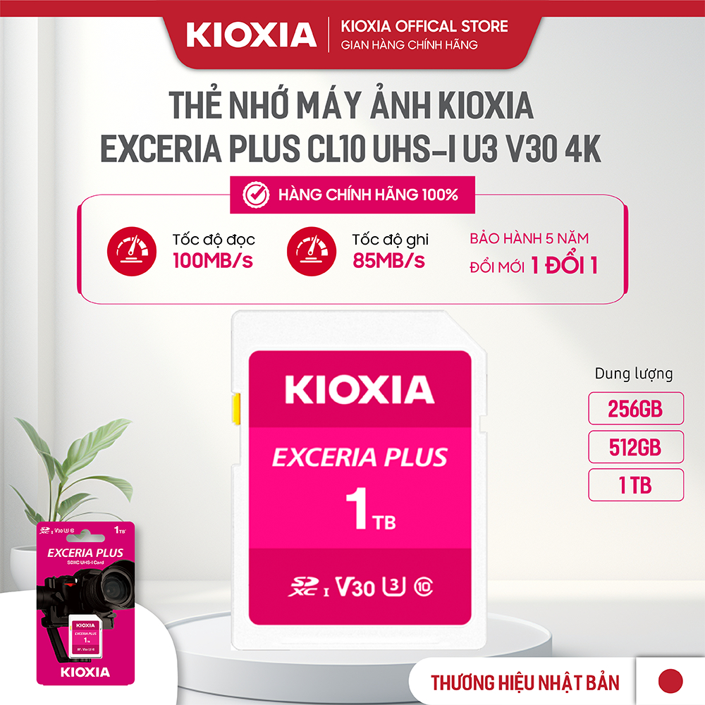 [Thẻ Nhớ Máy Ảnh] SD KIOXIA EXCERIA PLUS CL10 UHS-I U3 V30 4K đọc 100mb/s, ghi 85mb/s - Hàng ...