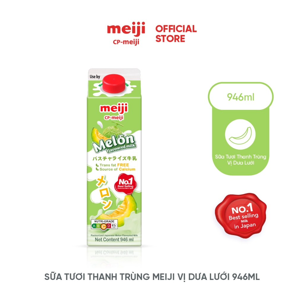 Sữa Tươi Thanh Trùng Meiji chuẩn bị dưa lưới, bổ sung Canxi - 946ml ...