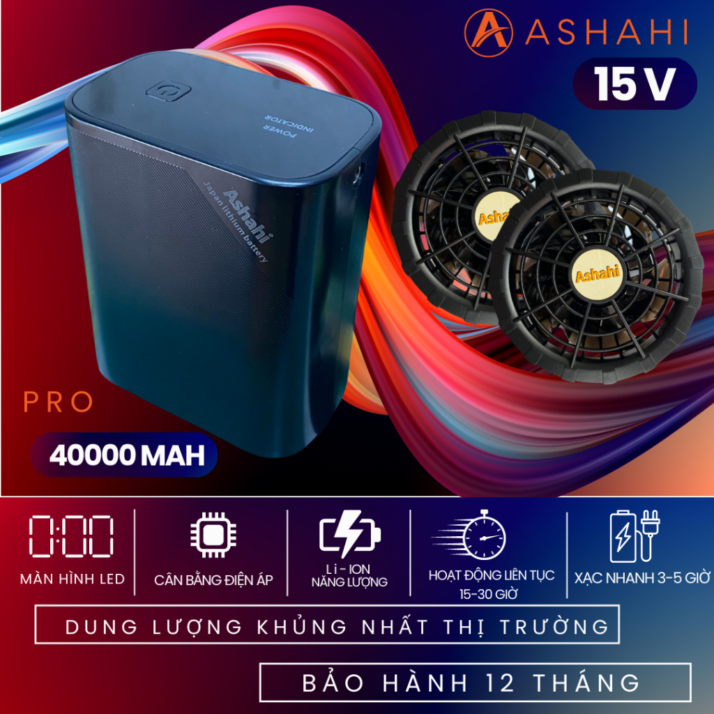 BỘ QUẠT LẮP ÁO ĐIỀU HOÀ ASHAHI PRO 15V 40.000MAH LỖI 1 ĐỔI 1 12 THÁNG ...