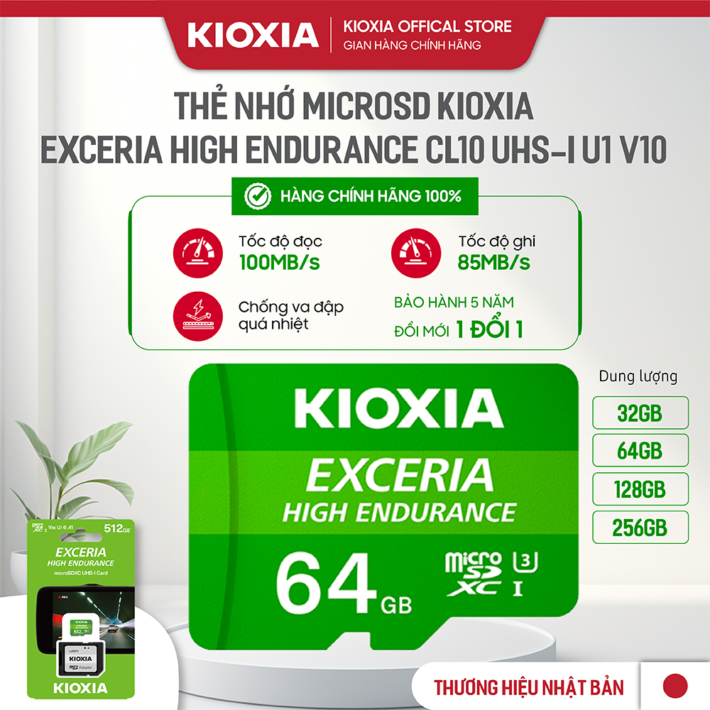 Thẻ nhớ KIOXIA 256Gb / 128Gb / 64Gb / 32Gb HIGH ENDURANCE CL10 UHS-I U3 V30 đọc 100mb/s, ghi ...