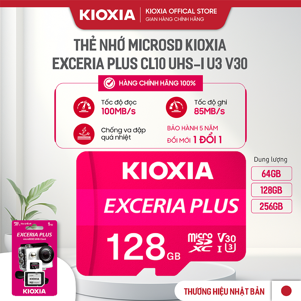 Thẻ nhớ microSD KIOXIA EXCERIA PLUS CL10 UHS-I U3 GHI HÌNH 4K TỐC ĐỘ 100M/s - Hàng Chính Hãng ...