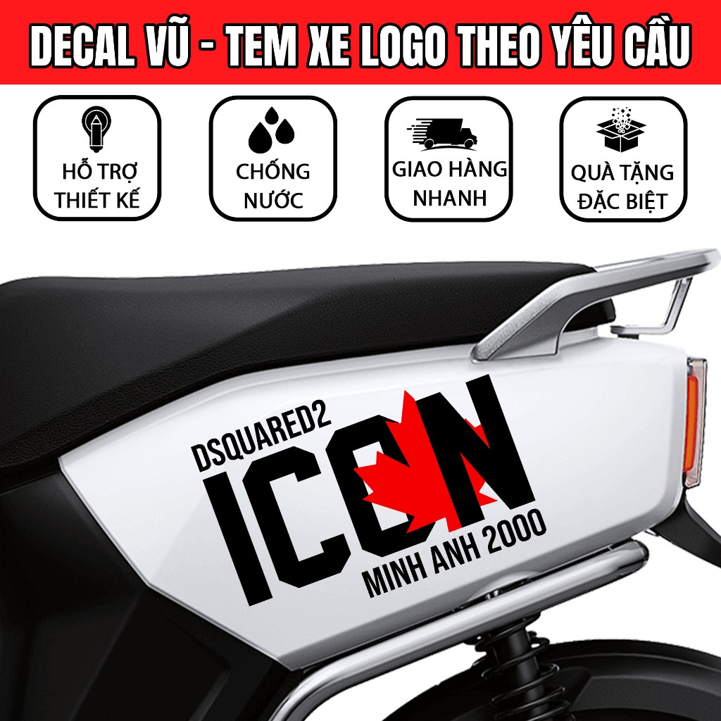 Tem DSquared2 dán xe, tem dsquared2, tem dsq in theo yêu cầu, tem tên ...