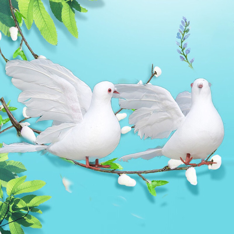 Set 2 con chim bồ câu giả trang trí đám cưới, decor trang trí tiểu cảnh ...