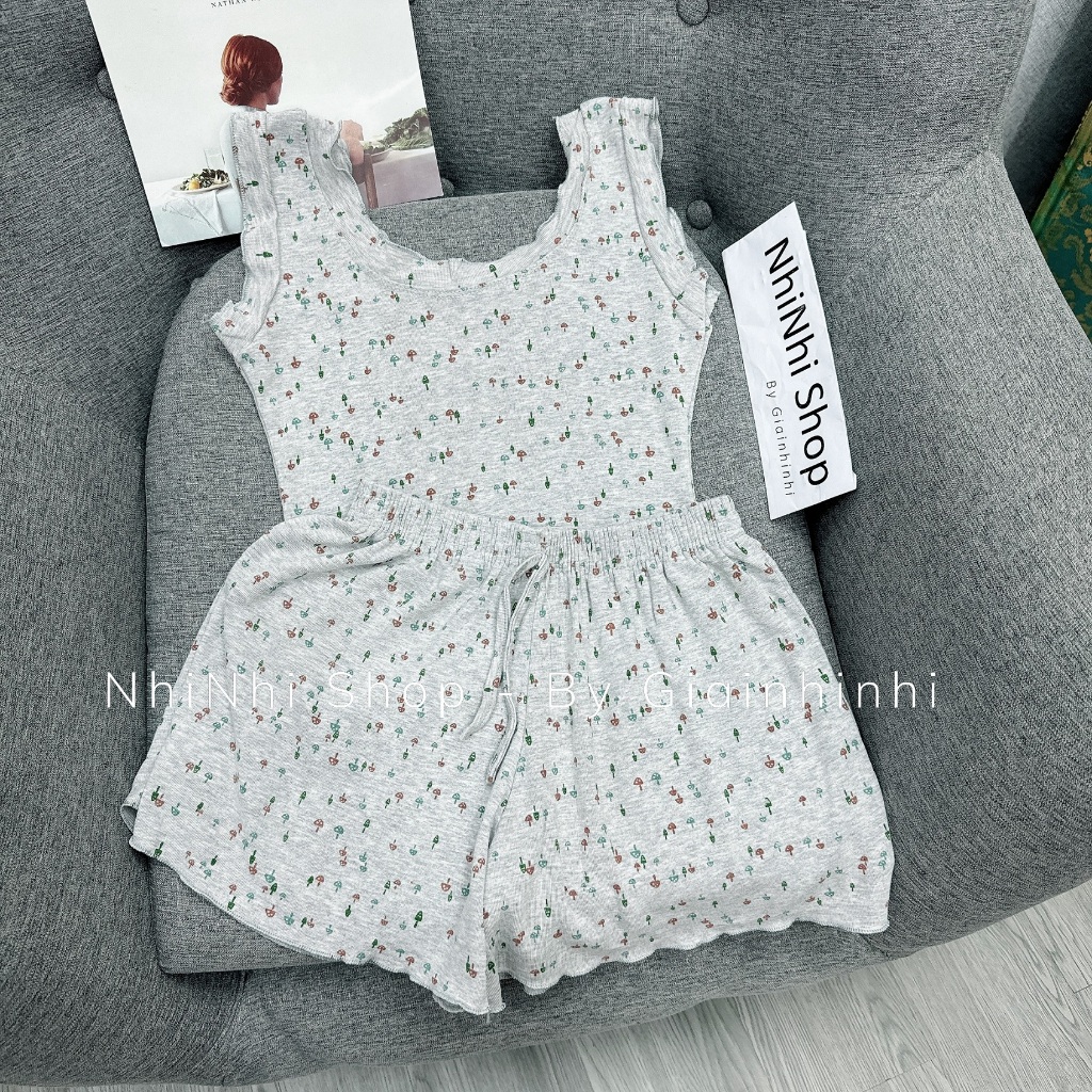 Sét đồ ngủ in hình áo ba lỗ sexxy thun co giãn, Bộ ngủ viền bèo BN0086 - NhiNhi Shop | Shopee ...