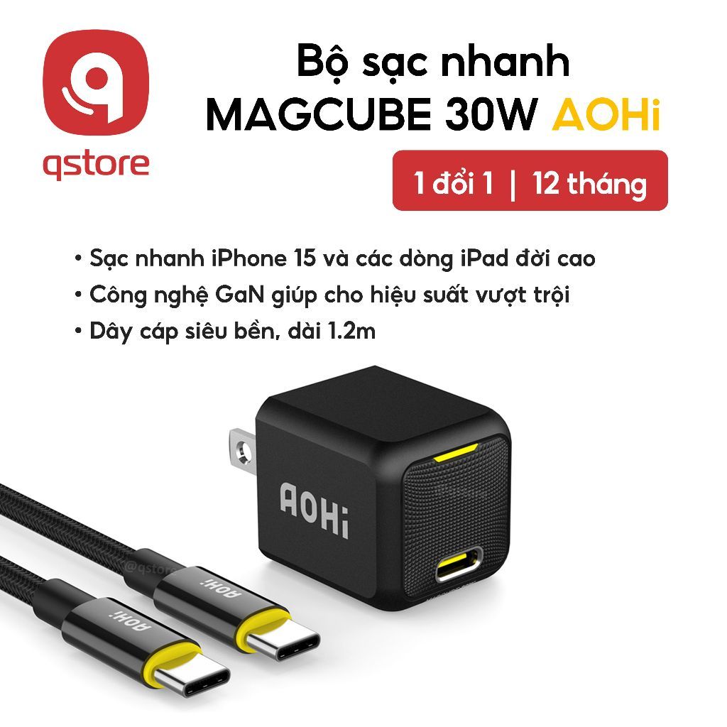 Bộ Sạc Nhanh AOHi 30W Type C Chuẩn GaN, Dây Cáp Bọc Dù Siêu Bền Chắc, BH 12 tháng QSTORE ...