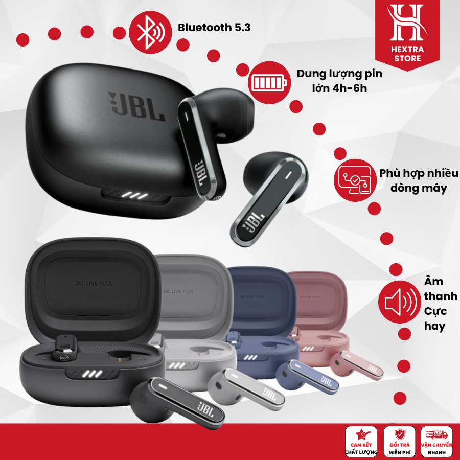 Tai nghe Nhét Tai Không Dây Bluetooth JBL Live Flex TWS Chống Nước IP54 Chống Ồn Pin Tối Đa 32H ...