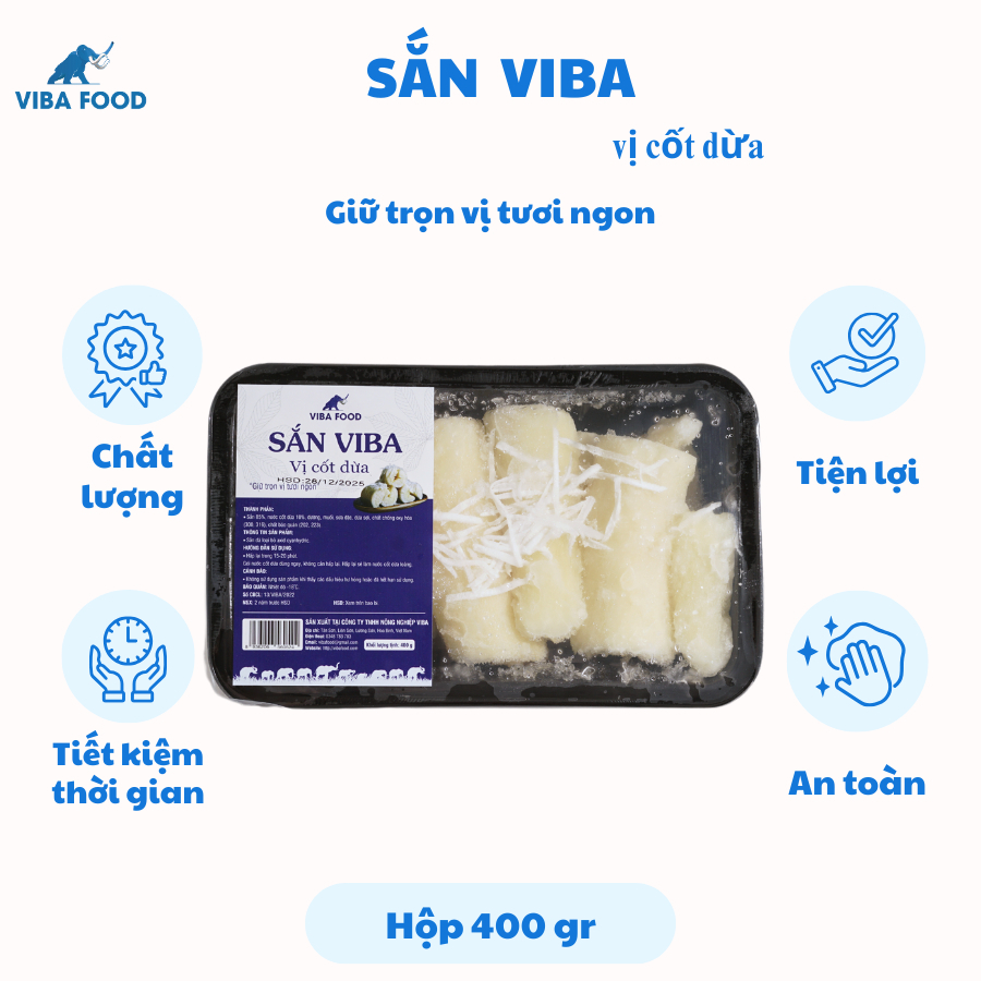 Sắn hấp vị cốt dừa VIBA FOOD (400 gr/ hộp) kèm nước cốt dừa chấm siêu ...
