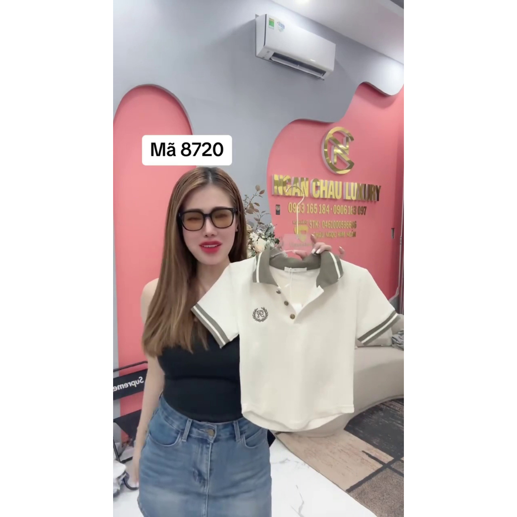 Áo Thun Polo Croptop Phối Cổ Viền Logo Thêu SK36 | Shopee Việt Nam