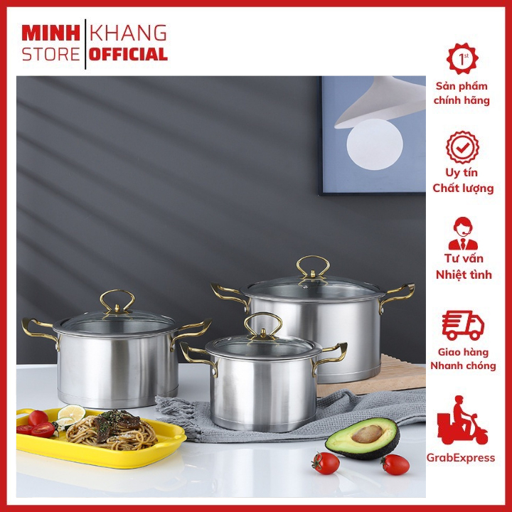 ( XẢ KHO GIÁ GỐC ) Bộ 3 Nồi Misu Louis Inox 304 Cao Cấp Bộ Nồi Inox đáy ...
