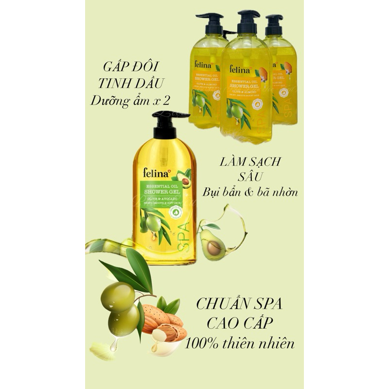 [[CHÍNH HÃNG‼️‼️]]Sữa tắm tinh dầu Felina Home Spa 800ml dạng gel, tinh ...