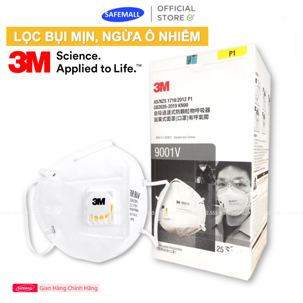 Hộp khẩu trang 3M 9001V có van lọc / 9001 không van tiêu chuẩn Mỹ NIOSH ...