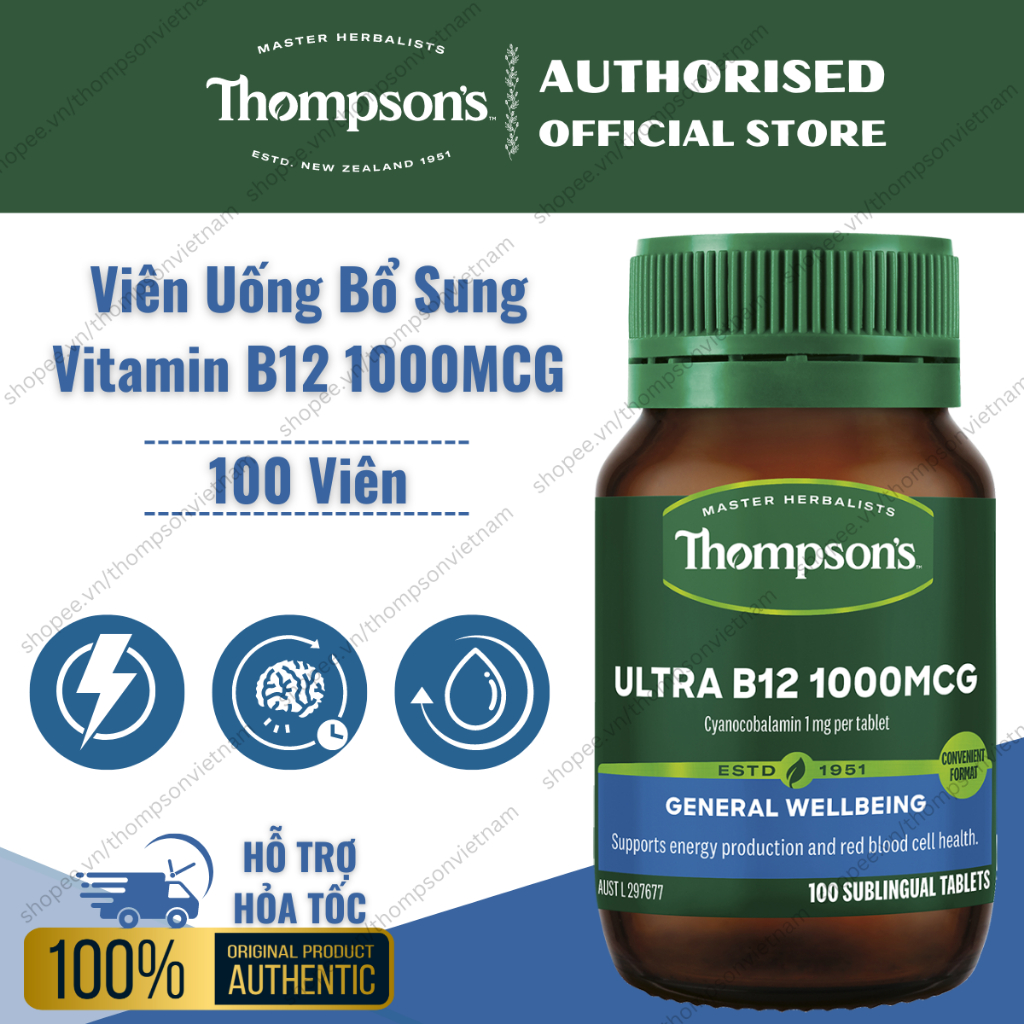 Viên Uống Bổ Sung Vitamin B12 1000MCG - Thompson's Ultra B12 1000MCG ...