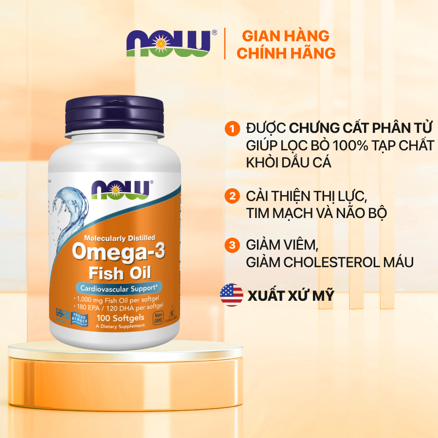 Dầu cá Omega 3 Now của Mỹ chính hãng 180 EPA / 120 DHA, cải thiện trí ...