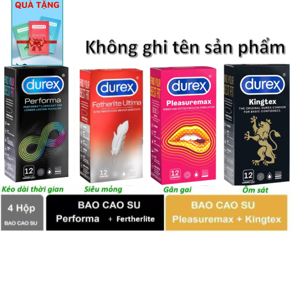 (Combo 4 hộp) Bao cao su Durex Performa, fetherlite, pleasuremax, kingtex - 48 cái | Shopee Việt Nam