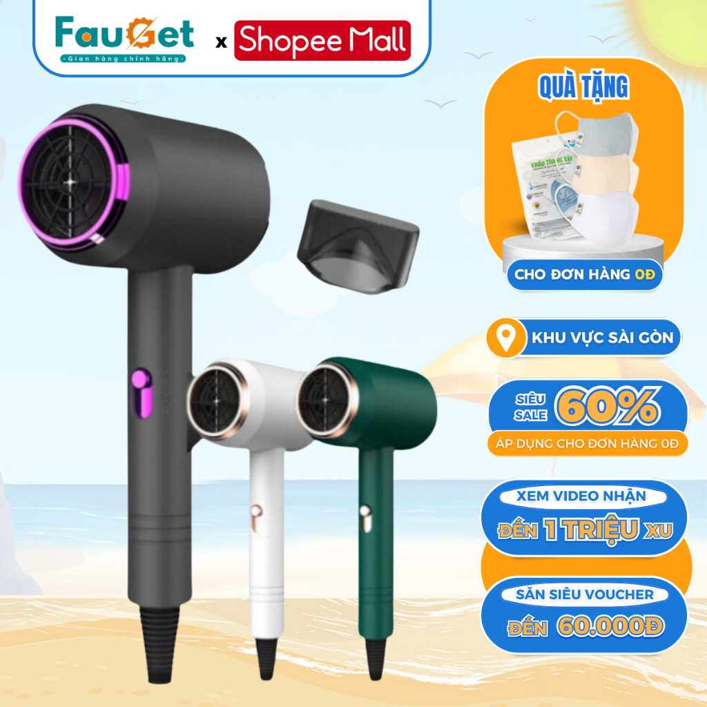 Máy Sấy Tóc FAUGET 2 Chiều Nóng Lạnh Công Suất 2300W, 3 Chế Độ Sấy Chăm ...