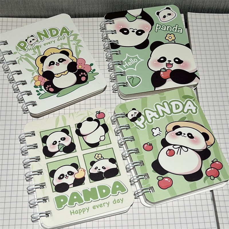 Set 4 sổ tay lò xo Panda , Sổ tay Gấu Trúc ghi chép lò xo mini nhỏ gọn ...