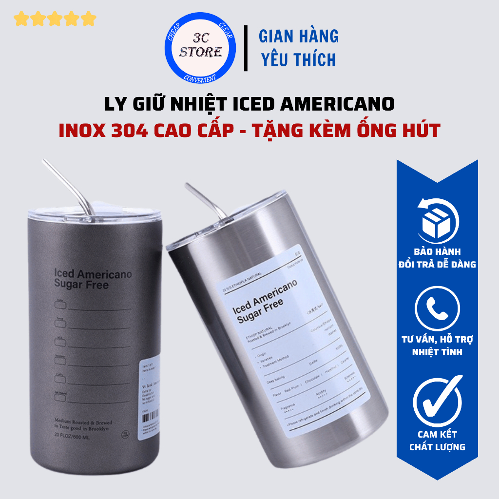 Ly Giữ Nhiệt Iced Americano Inox 304 Đúc Liền Khối Cao Cấp Có Nắp Đậy Tặng Kèm Ống Hút | Shopee ...