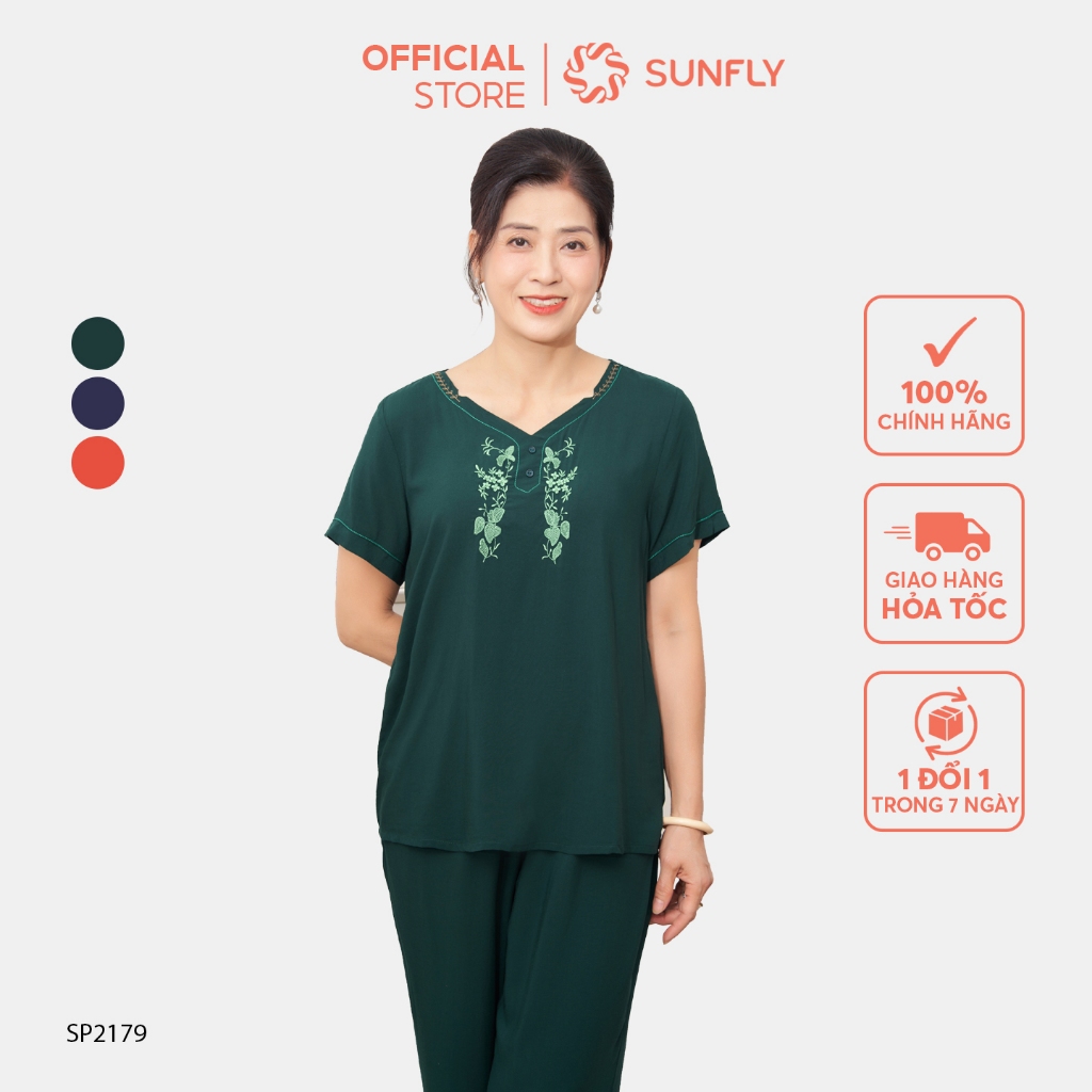 Đồ bộ mặc nhà SUNFLY chất lanh áo cộc quần dài SP2179 | Shopee Việt Nam