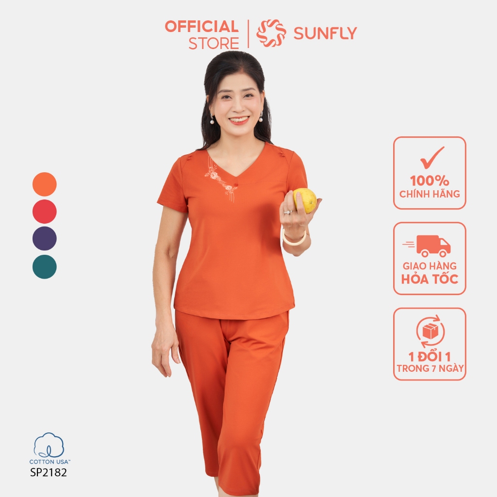 Đồ bộ mặc nhà SUNFLY chất liệu cotton áo cộc quần ngố SP2182 | Shopee ...