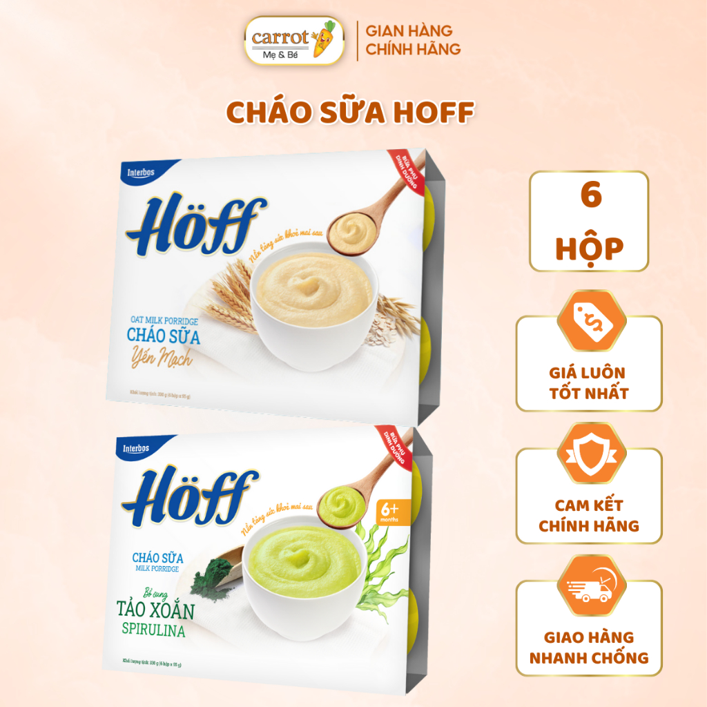 Cháo Sữa Hoff Bổ Sung Chất Xơ Hệ Tiêu Hoá Cho Bé Từ 6 Tháng Vị Cháo Mạch, Tảo Xoắn (Lốc 6 Hộp ...