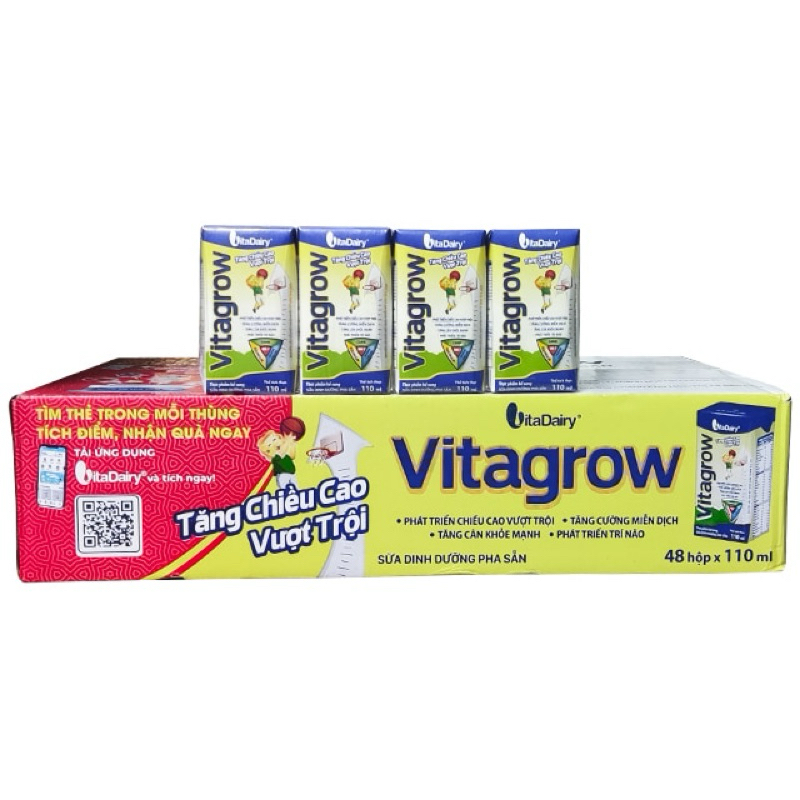 (Tích app Vitadairy)Thùng Sữa Bột Pha Sẵn Vitagrow Vitadairy 110ml Hỗ ...