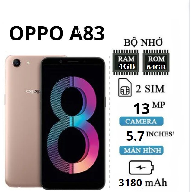 Điện thoại cảm ứng mobile oppo A83 ram 6/128g full box màn to pin trâu ...