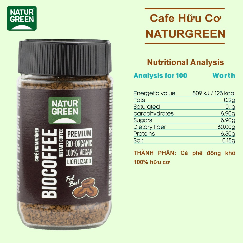 Cafe Hữu Cơ Organic Instant Coffee Bio NaturGreen 100g | Shopee Việt Nam