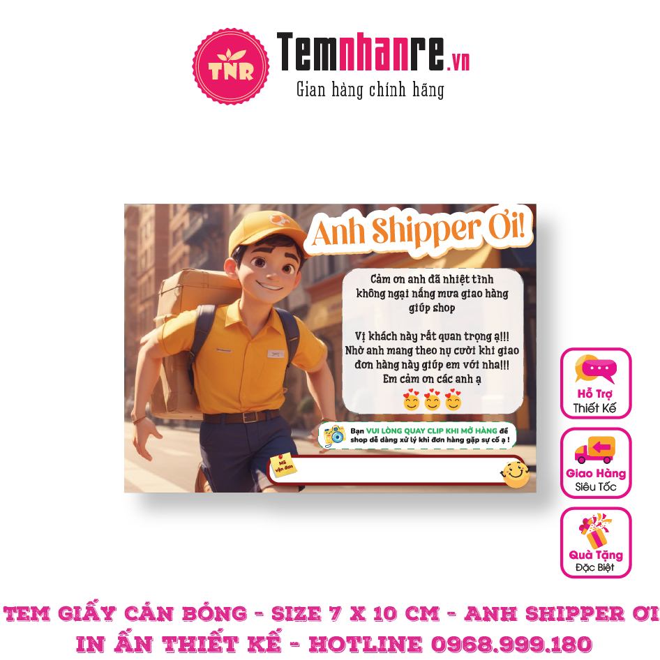 Tem Nhãn Dán Cảm Ơn Anh Shipper A006 Temnhanre.vn Size 7x10 cm Cán Bóng ...