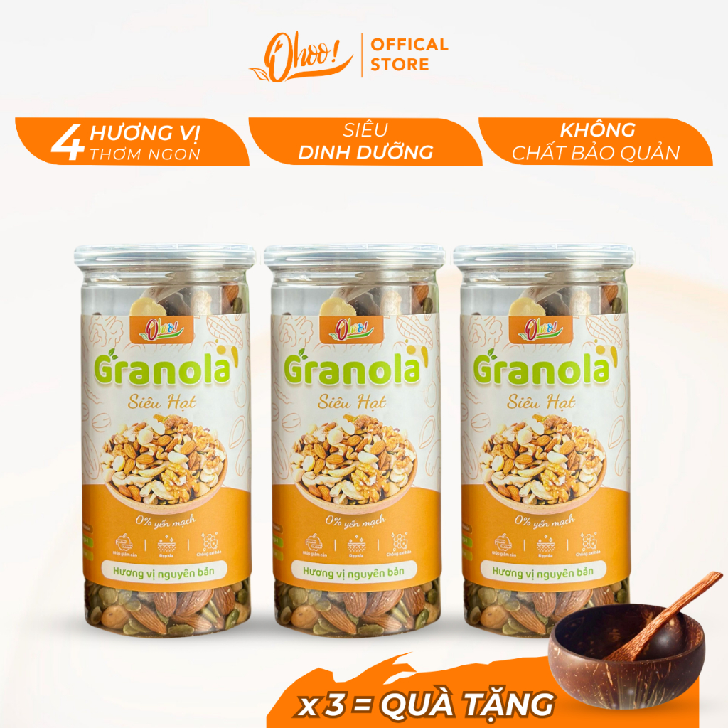 [Combo 3 Hũ 500g] Granola Siêu Hạt Vị Nguyên Bản OHOO FOODS VN - Hạt ...