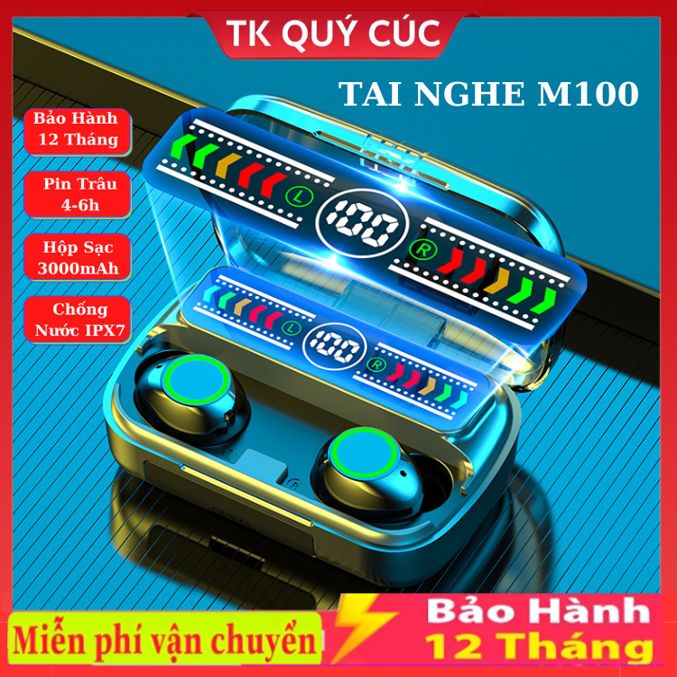 Tai Nghe Bluetooth M100 /M10 / F9 bản Pro upgrade Pin Trâu 3000mah, Nút ...