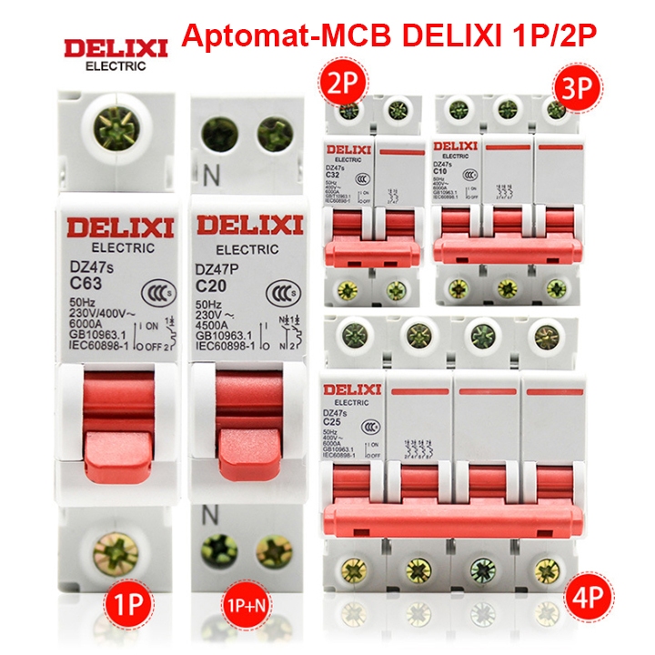 Aptomat 2P 220V DELIXI 10A 16A 20A 25A 32A 40A 63A bảo vệ chống quá tải ngắn mạch CHÍNH HÃNG át ...