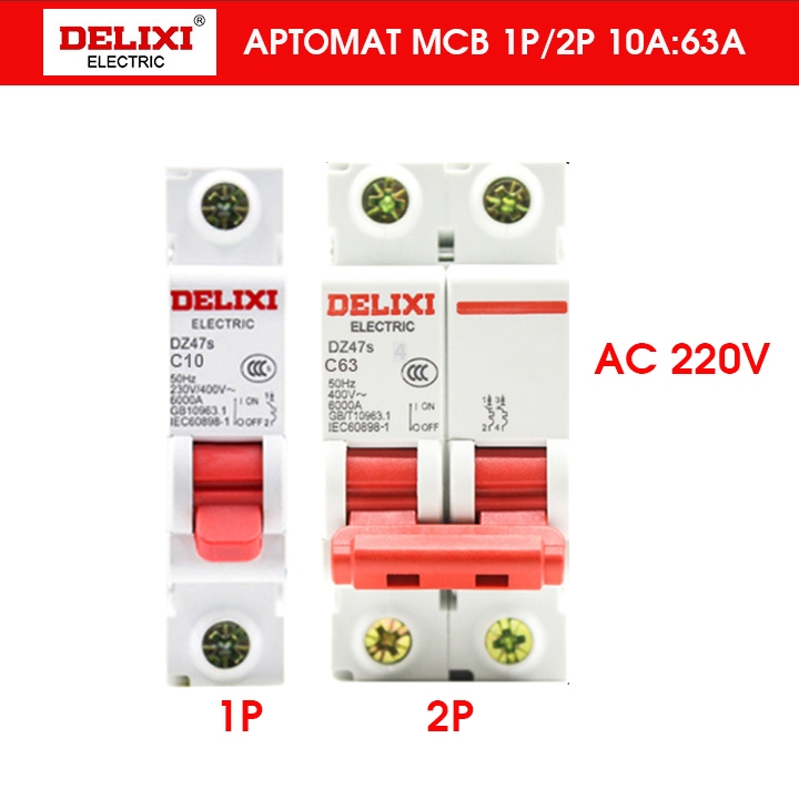 Bộ Aptomat 1P 2P 220V DELIXI 32A 40A 63A bảo vệ chống quá tải ngắn mạch HÀNG CHÍNH HÃNG át cài ...
