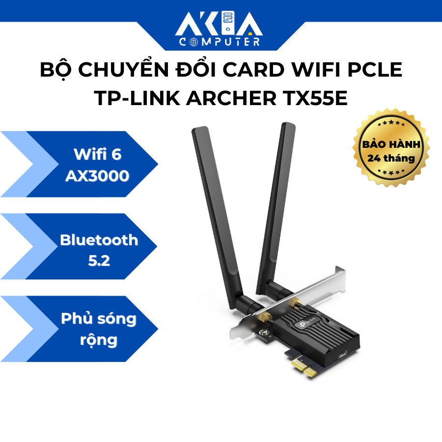 Bộ chuyển đổi Card WiFi PCIe TP-Link Archer TX55E Bluetooth 5.2 Wi-Fi 6 ...