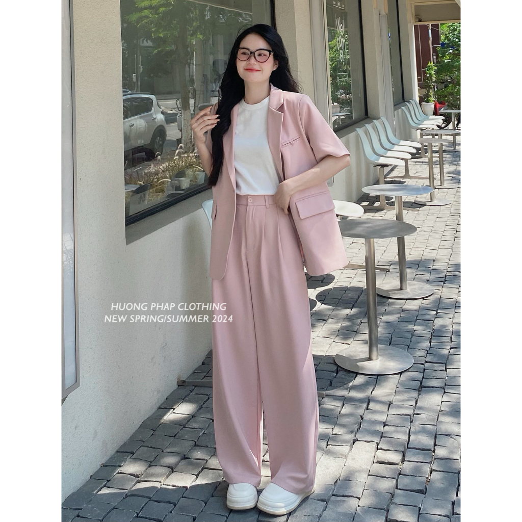 SET BLAZER VEST HÈ ÁO BLAZER MÀU HỒNG PASTEL CÙNG QUẦN ỐNG XUÔNG ĐỨNG ...